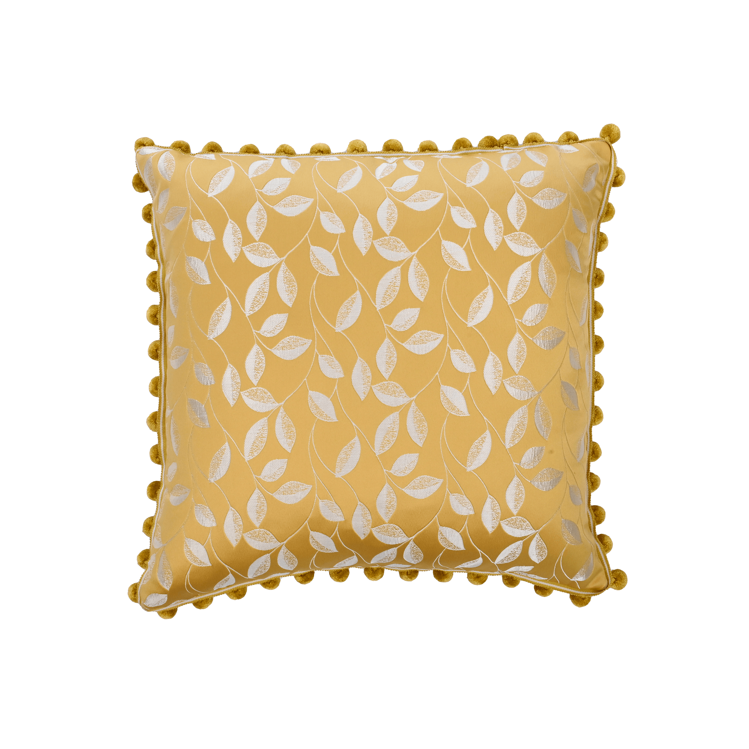 Golden Rosie Cushion - Honey Yellow Silk Cushion with Pom Poms by Elite ...